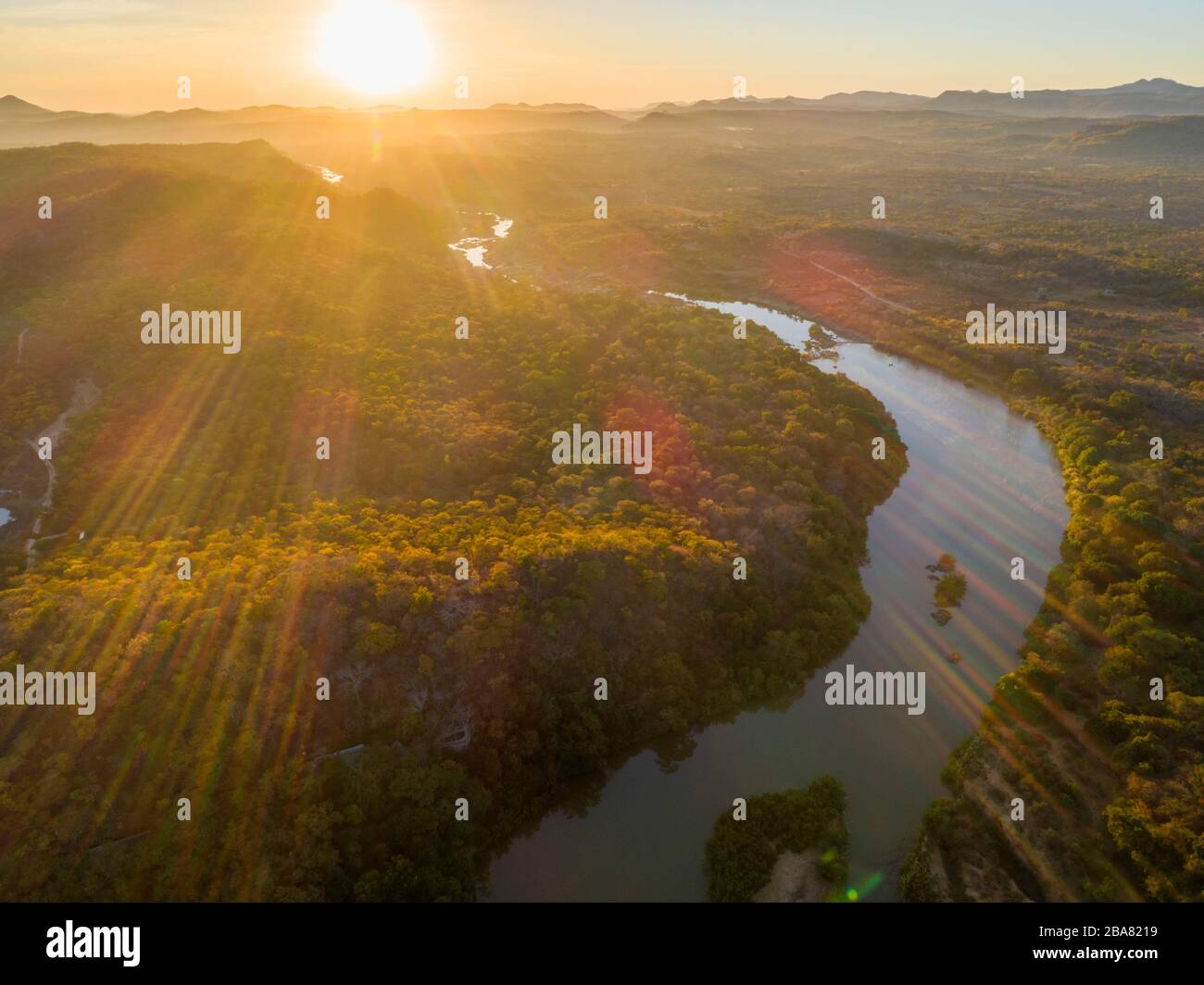 A sunrise over the Mazowe river seen from a drone Stock Photo - Alamy