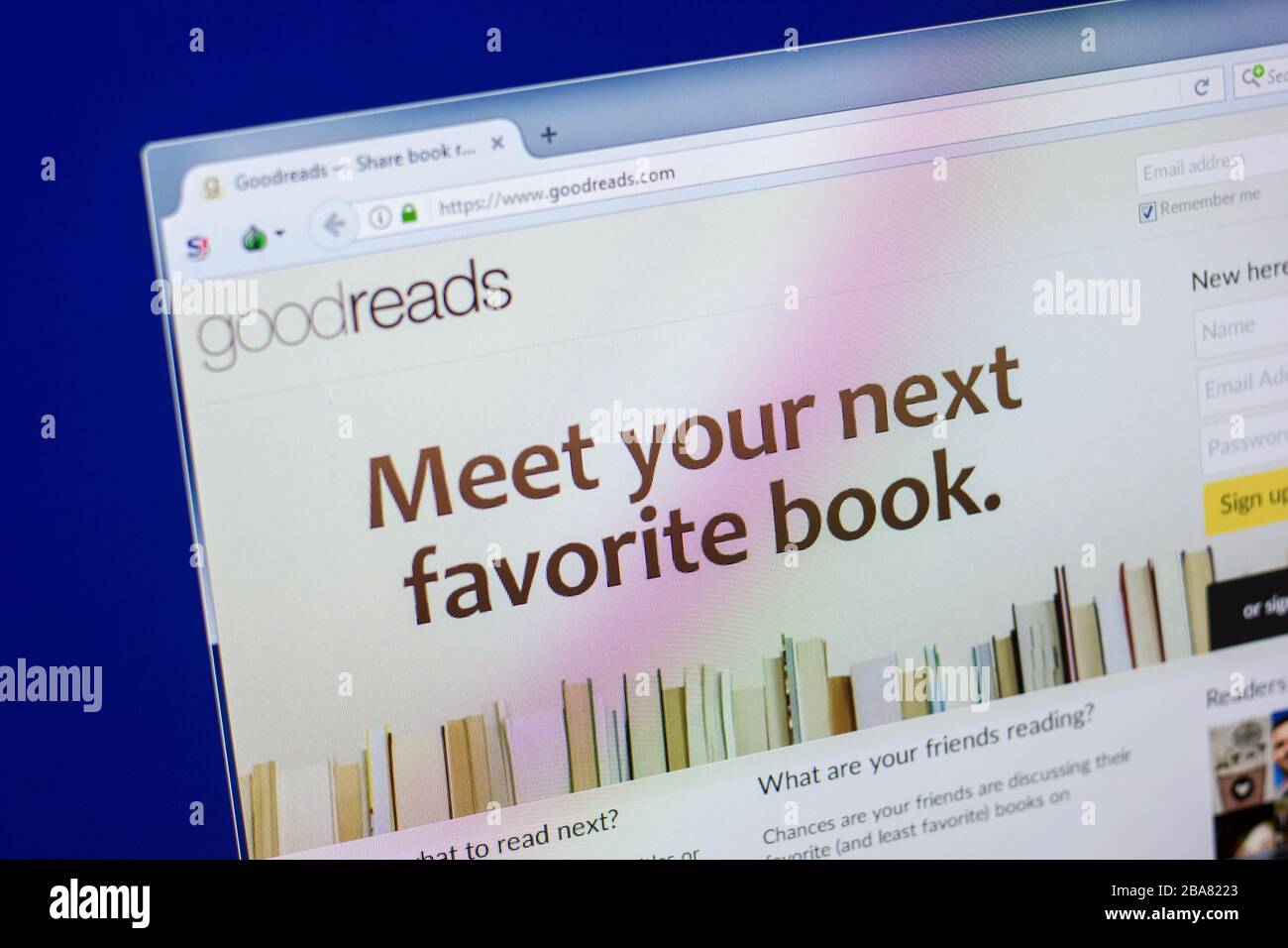 Ryazan, Russia - April 16, 2018 - Homepage of GoodReads website on the ...