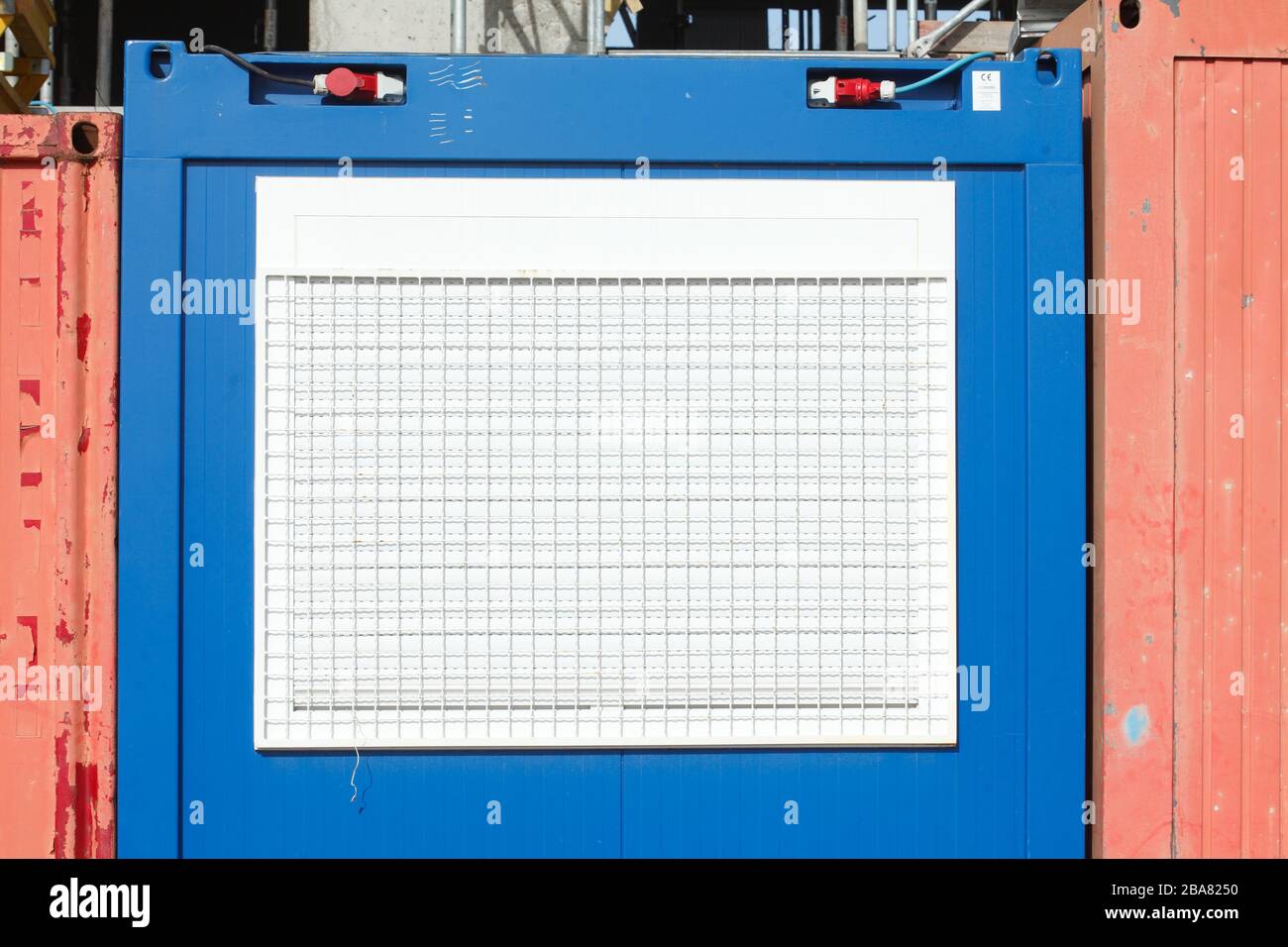 Construction site, construction container, window with shutters pulled ...