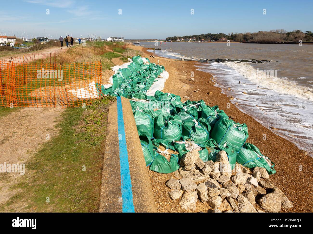 Emergency coastal defences repair work at Felixstowe Ferry, Suffolk ...