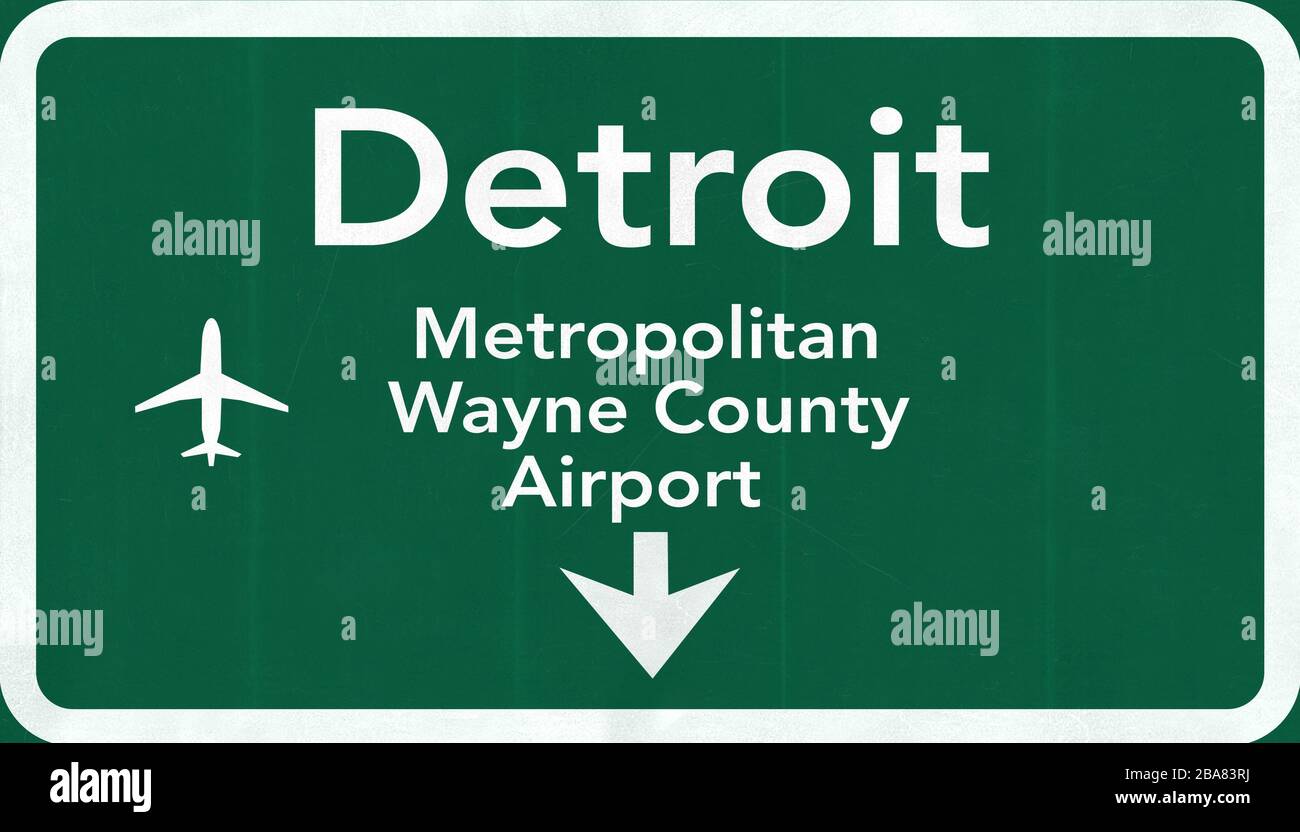 Detroit USA International Airport Highway Road Sign 2D Illustration ...