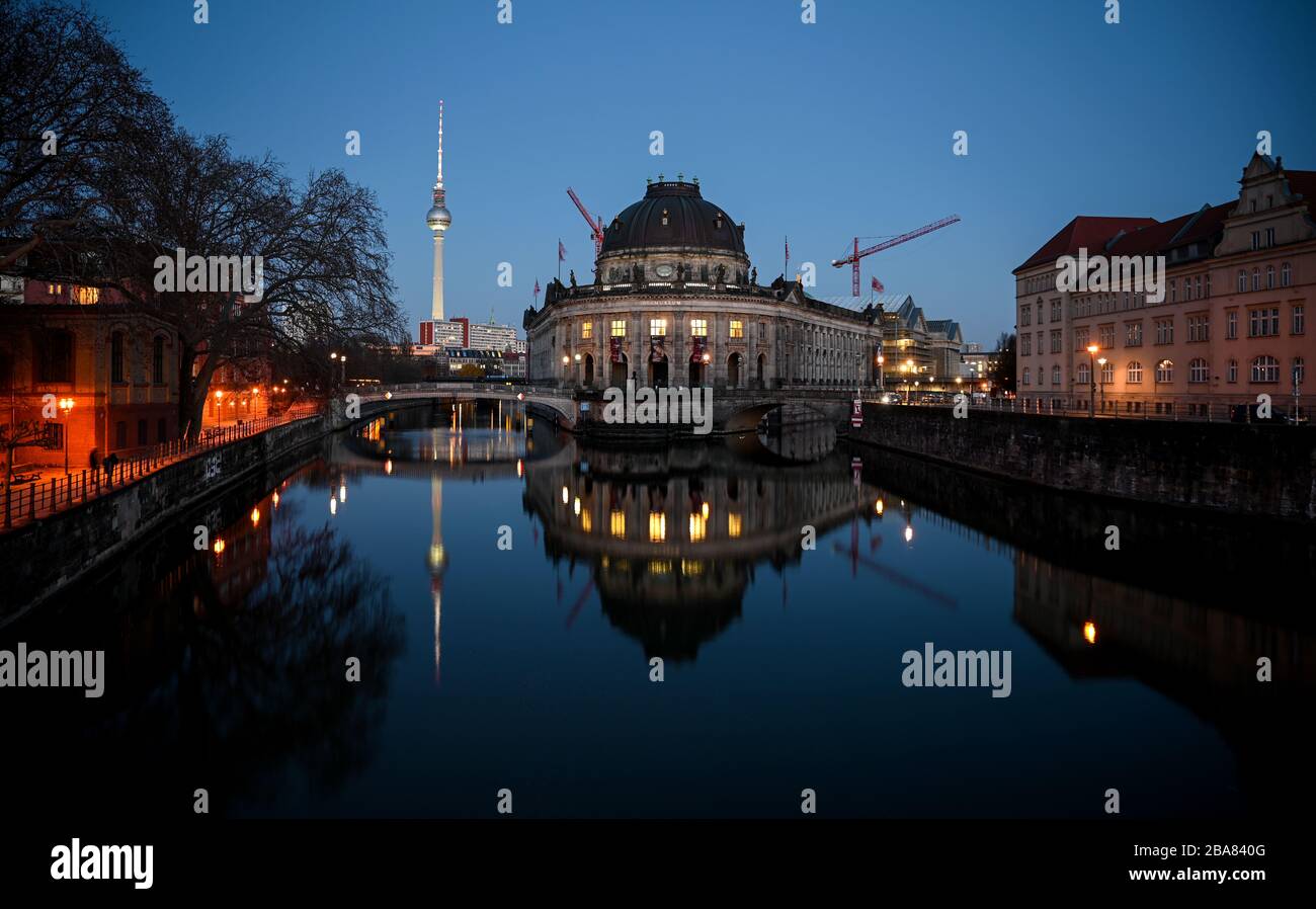 Berlin, Germany. 25th Mar, 2020. Bode-Museum in the "Blue Hour" Credit ...