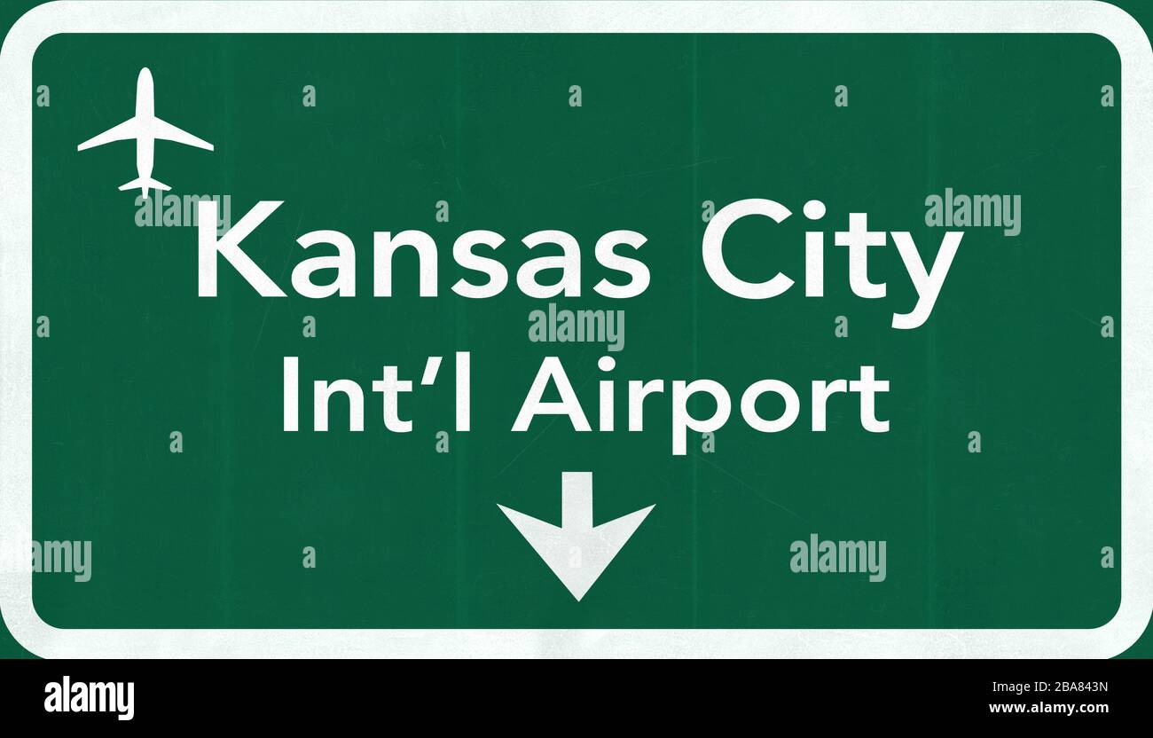 Kansas City USA International Airport Highway Road Sign 2D Illustration ...