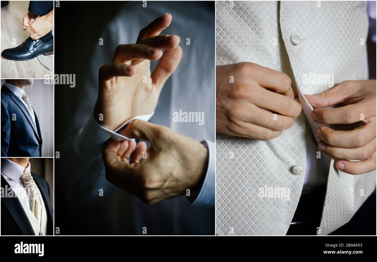 Men's wedding suit collage - elegant groom suits Stock Photo - Alamy