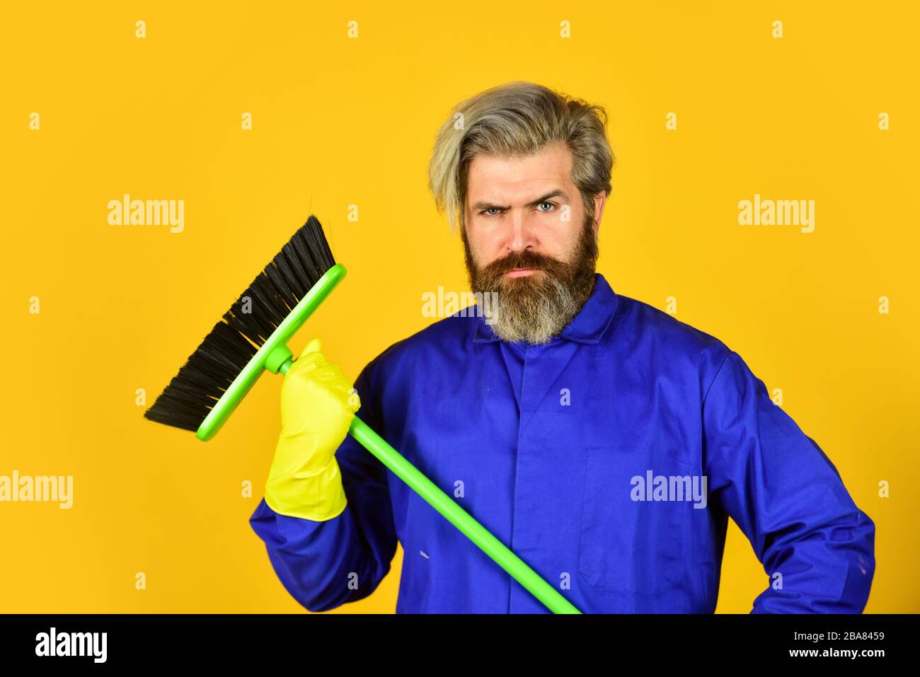 Janitor man sweeping. spring cleaning. clean service people. mature ...