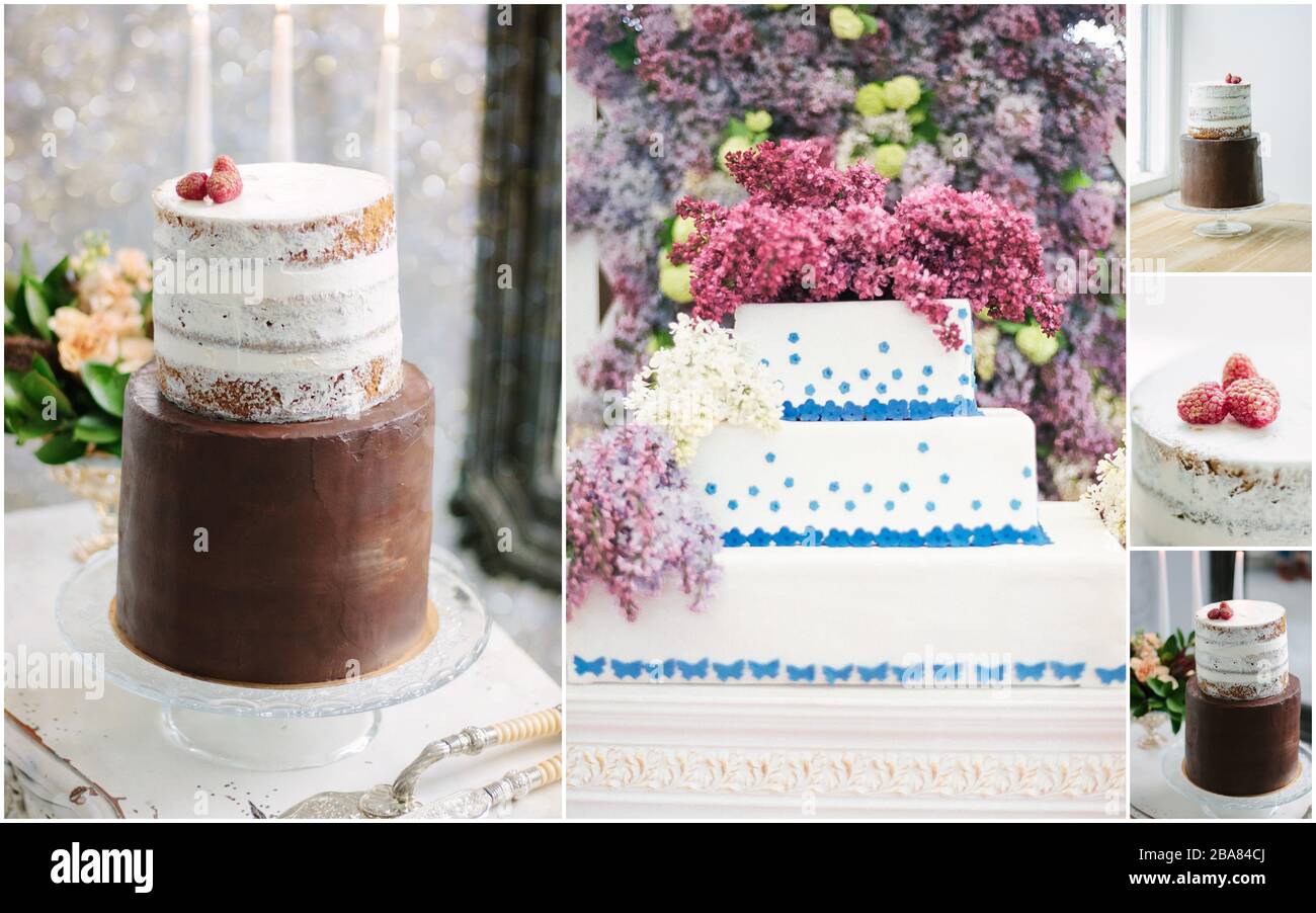 Collage of unusual and beautiful wedding cakes Stock Photo - Alamy