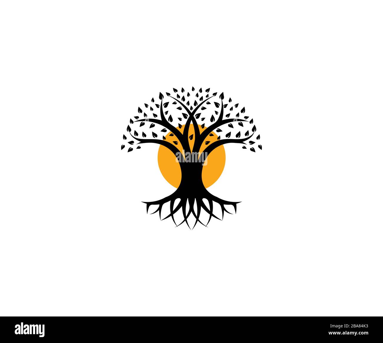 Black tree isolated vector logo. Organic cosmetic symbol. Round health ...