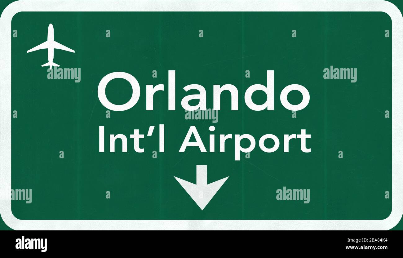 Orlando USA International Airport Highway Road Sign 2D Illustration ...