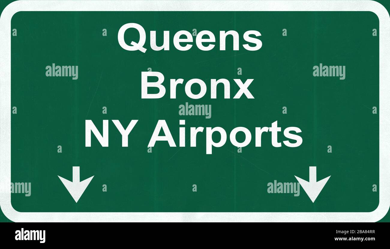 Queens Bronx NY USA Airports Highway Road Sign 2D Illustration Texture ...