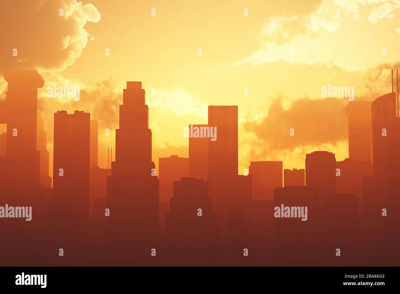 Huge Smoggy Metropolis in the Sunset Sunrise 3D artwork illustration ...