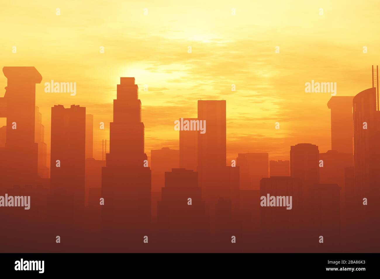 Huge Smoggy Metropolis in the Sunset Sunrise 3D artwork illustration ...