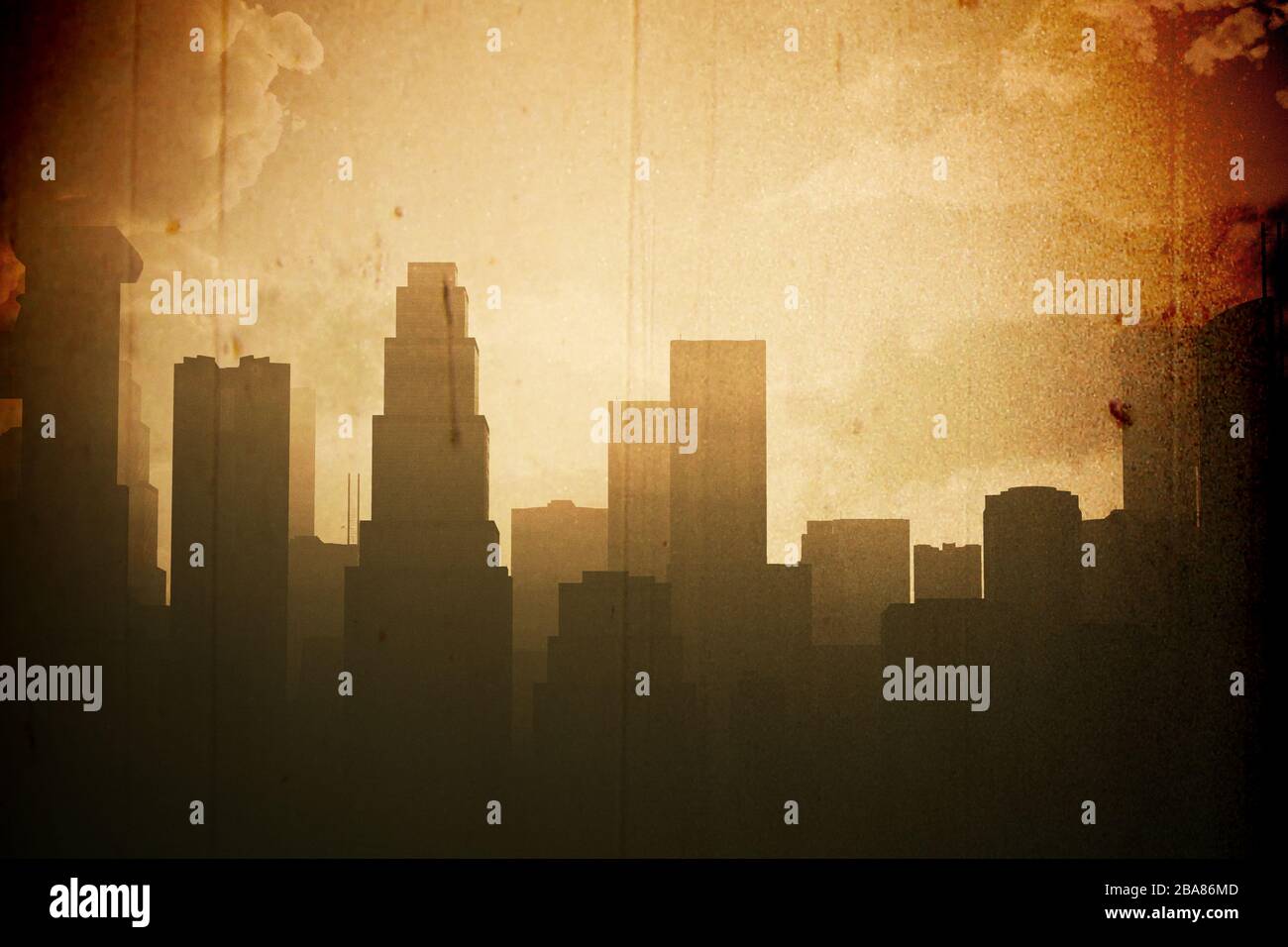 Huge Smoggy Metropolis in the Sunset Sunrise 3D artwork illustration ...