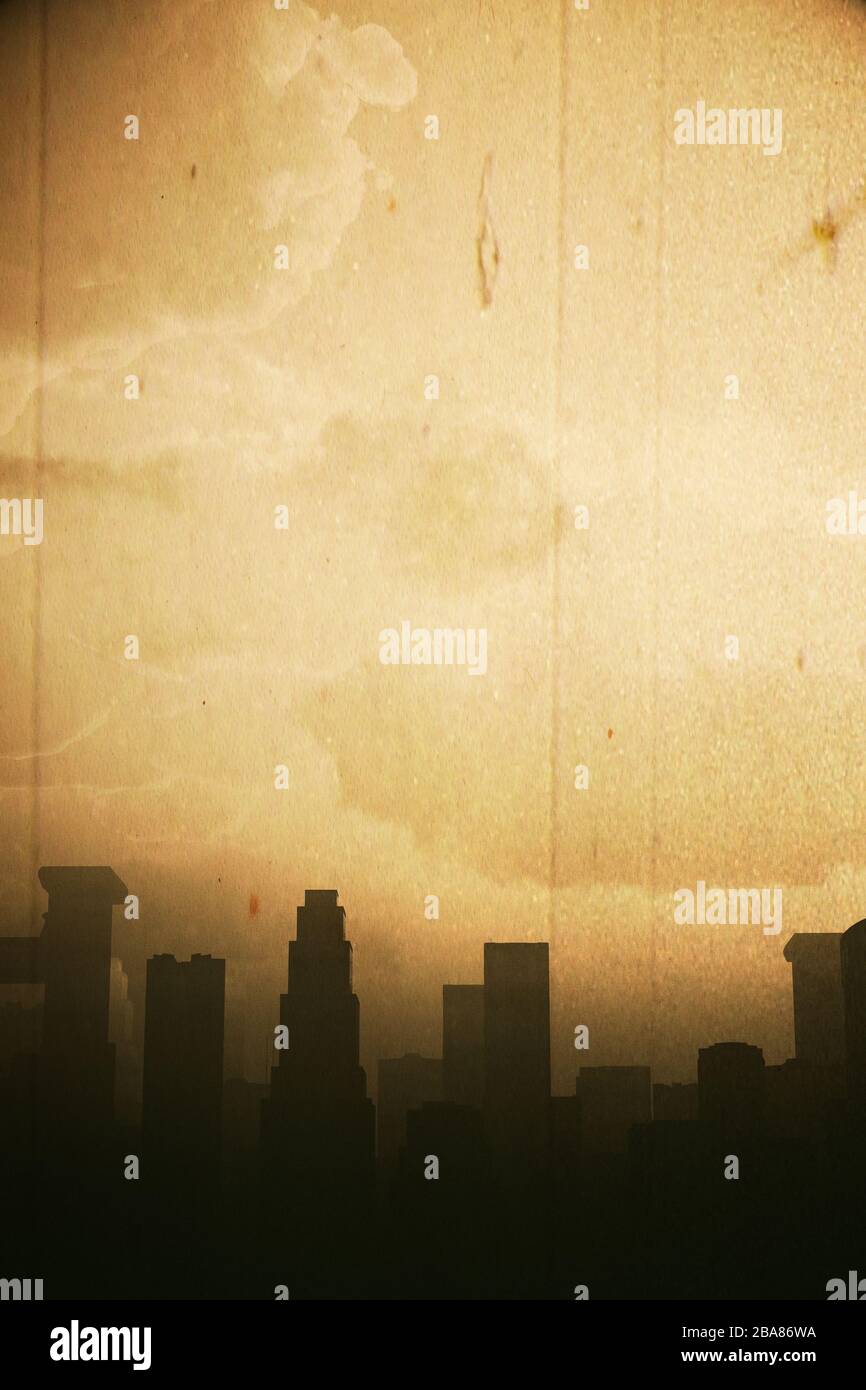 Huge Smoggy Metropolis in the Sunset Sunrise 3D artwork illustration ...