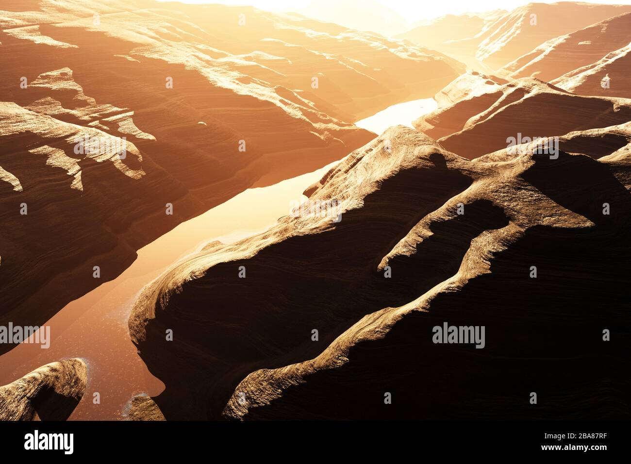 Aerial shot of a Canyon with a Natural Fault Drainage Basin Lake 3D ...