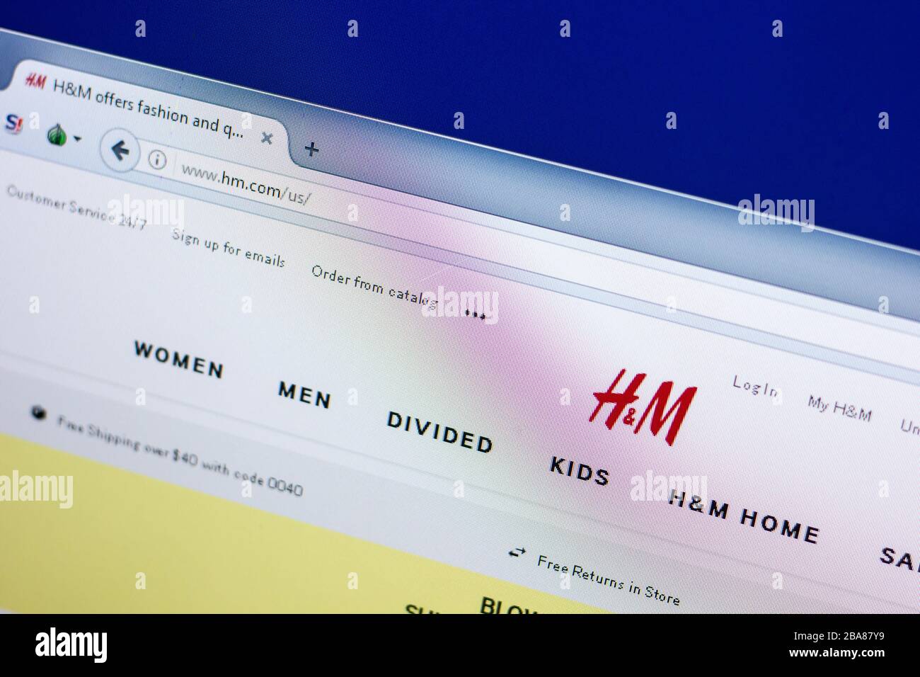 Ryazan, Russia - April 29, 2018: Homepage of H&M website on the display ...