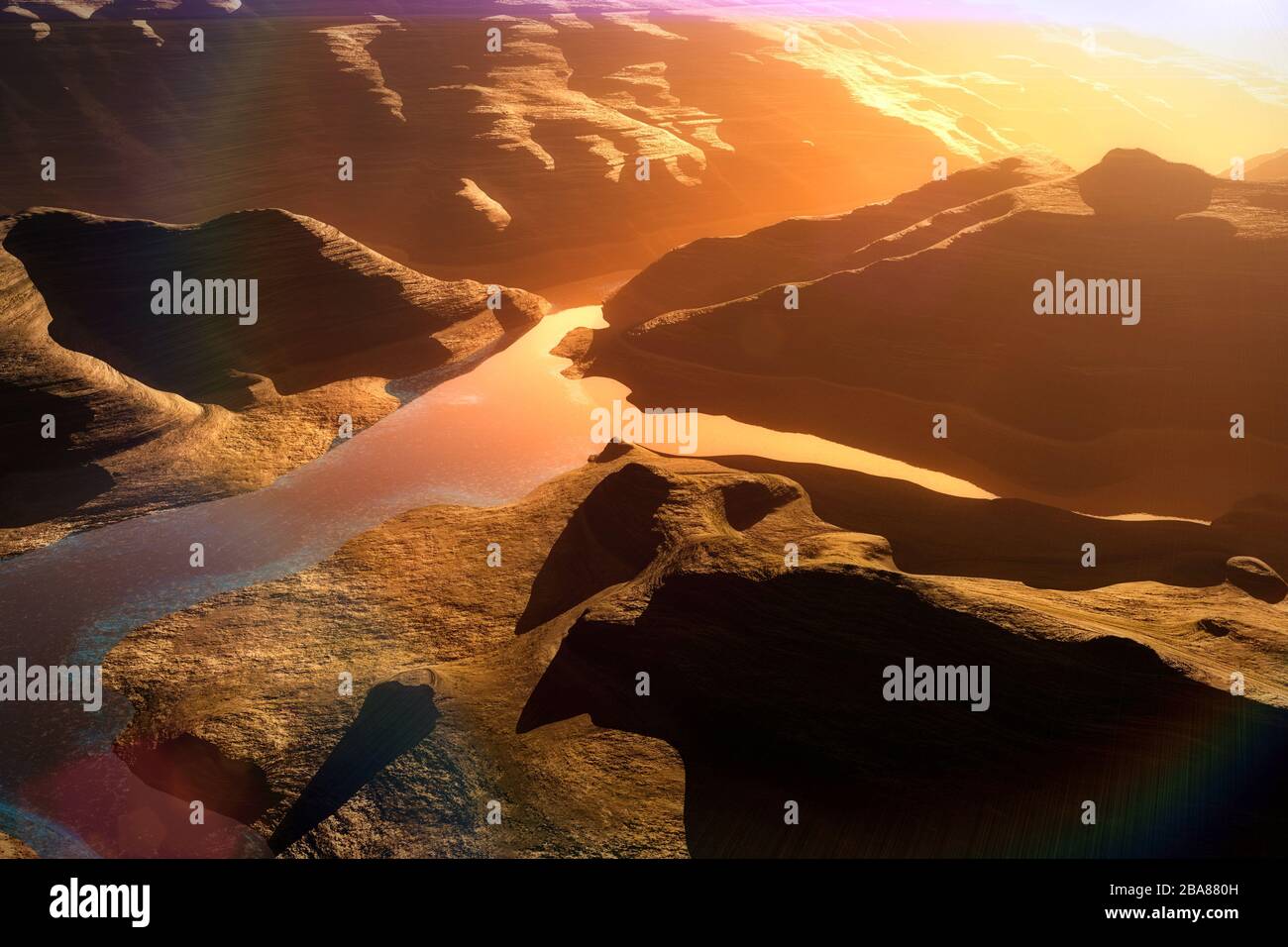 Aerial shot of a Canyon with a Natural Fault Drainage Basin Lake 3D ...