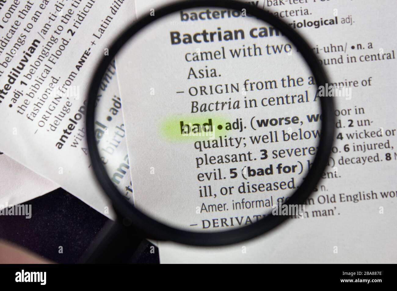 The word or phrase bad in a dictionary Stock Photo - Alamy