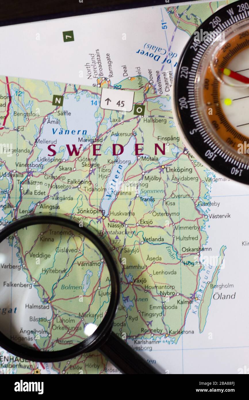 Sweden on the map of the world or atlas Stock Photo - Alamy