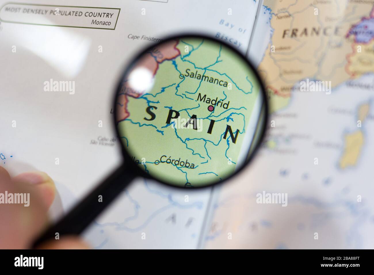 Spain on the map of the world or atlas Stock Photo - Alamy