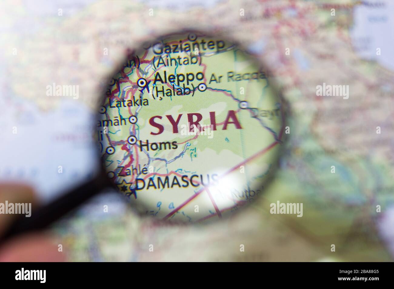 Syria on the map of the world or atlas Stock Photo - Alamy