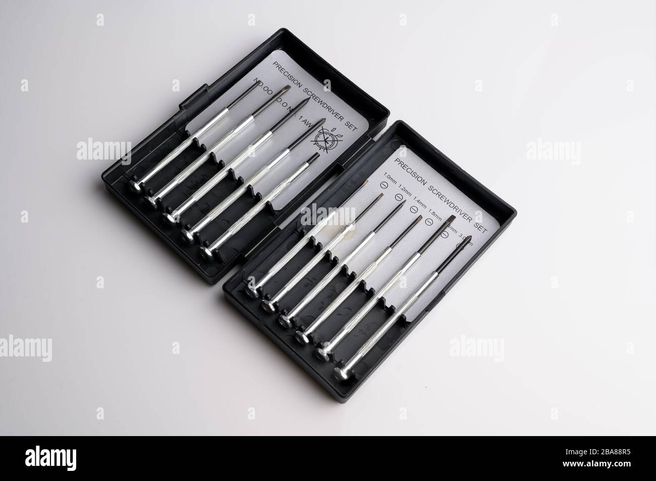 Precision screwdriver repair tool kit set in box on white background ...