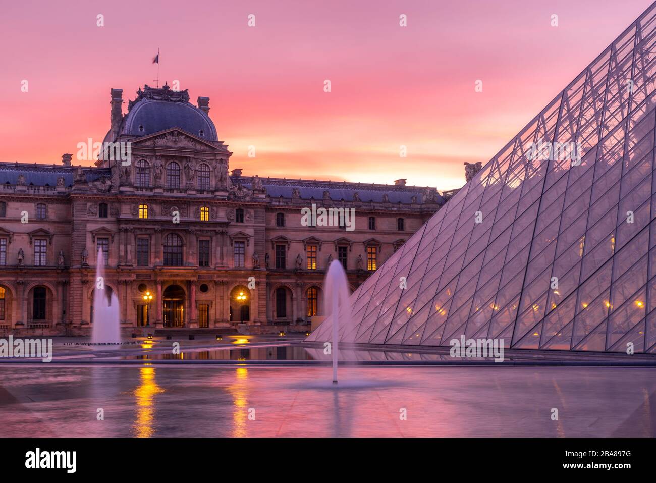 PARIS, FRANCE - MARCH 19, 2020: View of famous Louvre Museum with ...