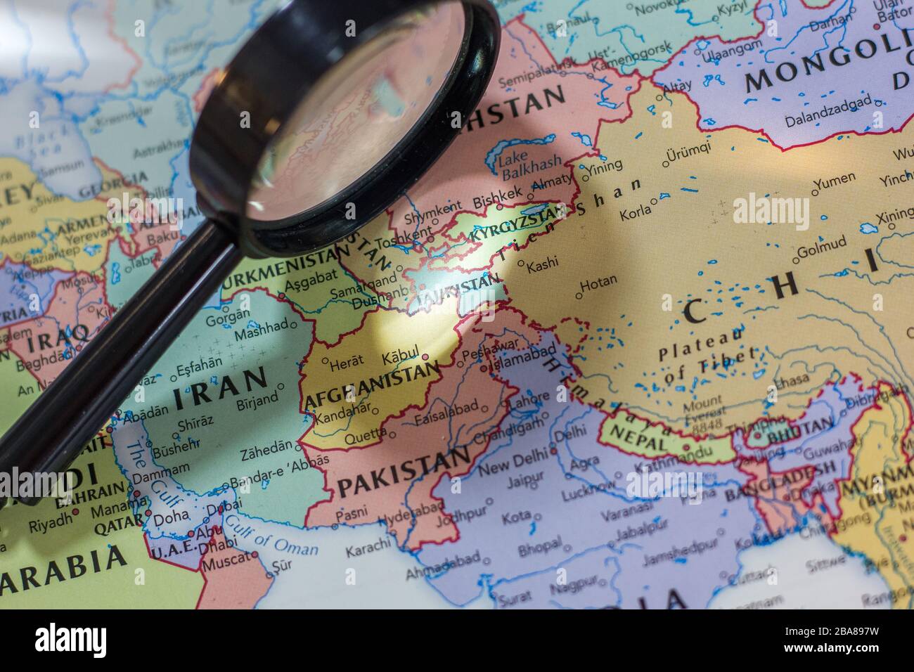 Tajikistan on the map of the world or atlas Stock Photo - Alamy