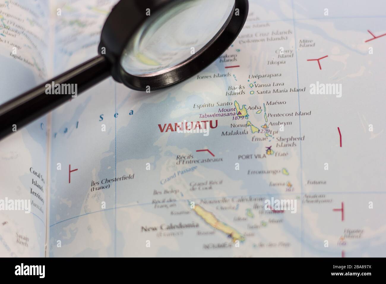 Vanuatu on the map of the world or atlas Stock Photo - Alamy