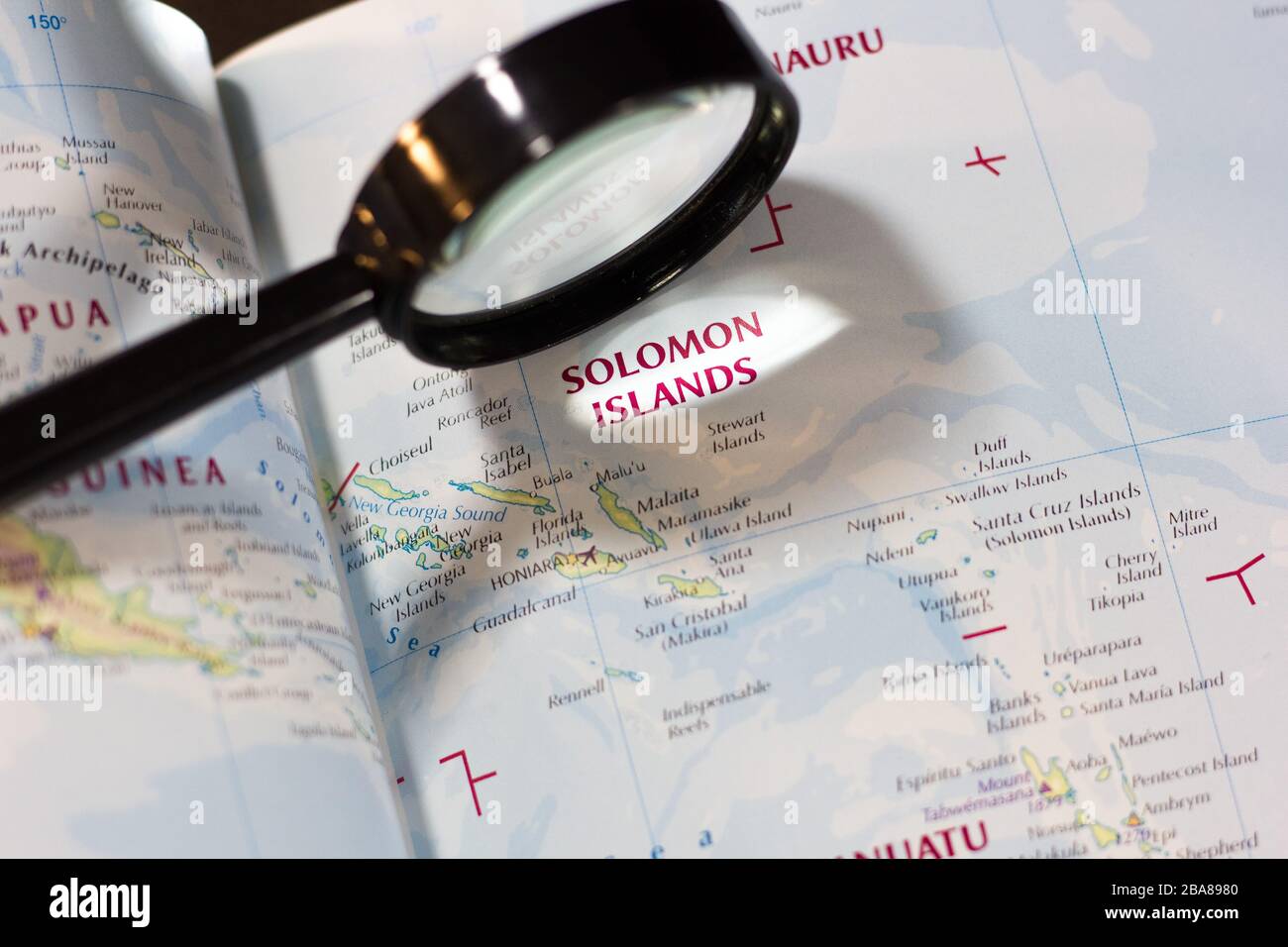 Solomon Islands on the map of the world or atlas Stock Photo - Alamy
