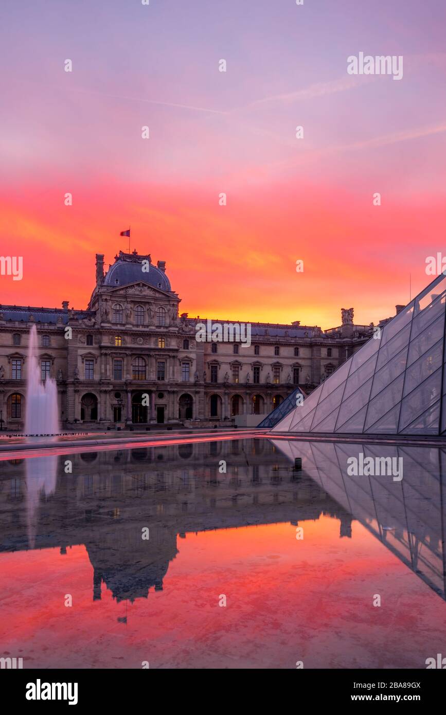 PARIS, FRANCE - MARCH 19, 2020: View of famous Louvre Museum with ...