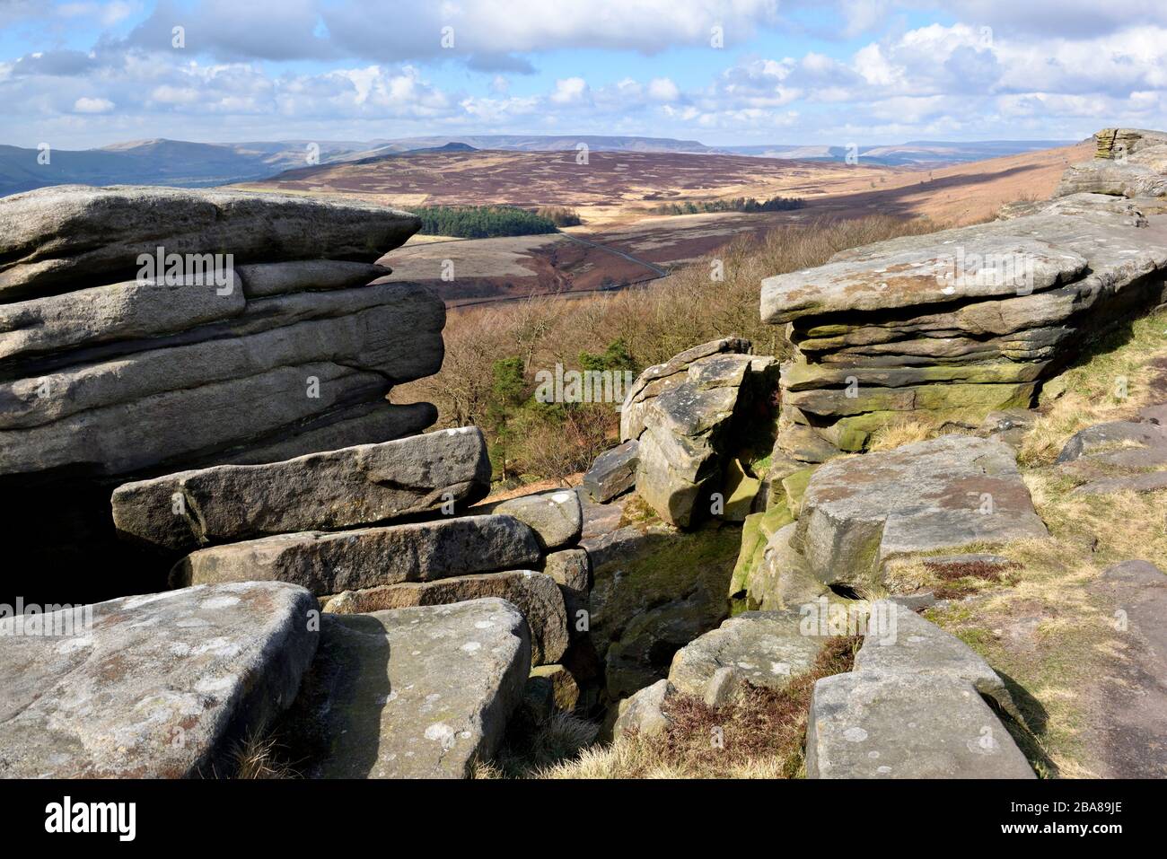 Stanage Edge, gritstone escarpment,Hathersage,Peak district national ...
