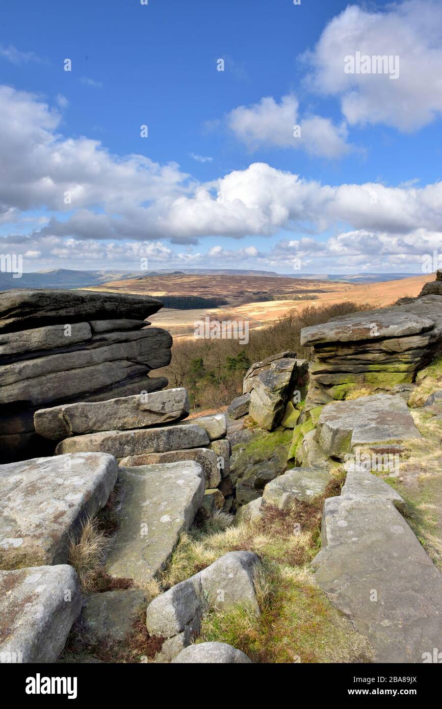Stanage Edge, gritstone escarpment,Hathersage,Peak district national ...