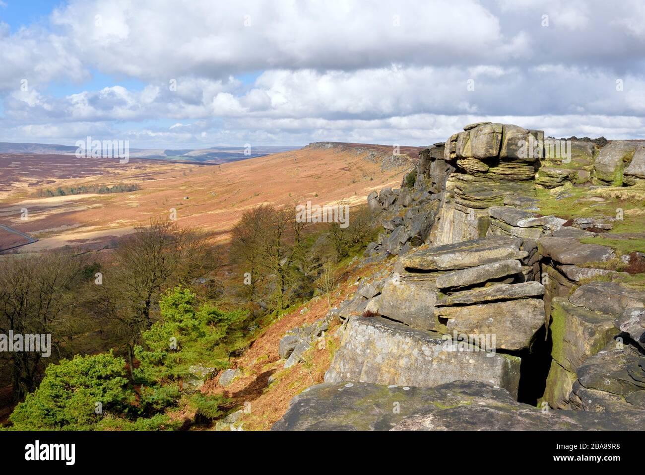 Stanage Edge, gritstone escarpment,Hathersage,Peak district national ...