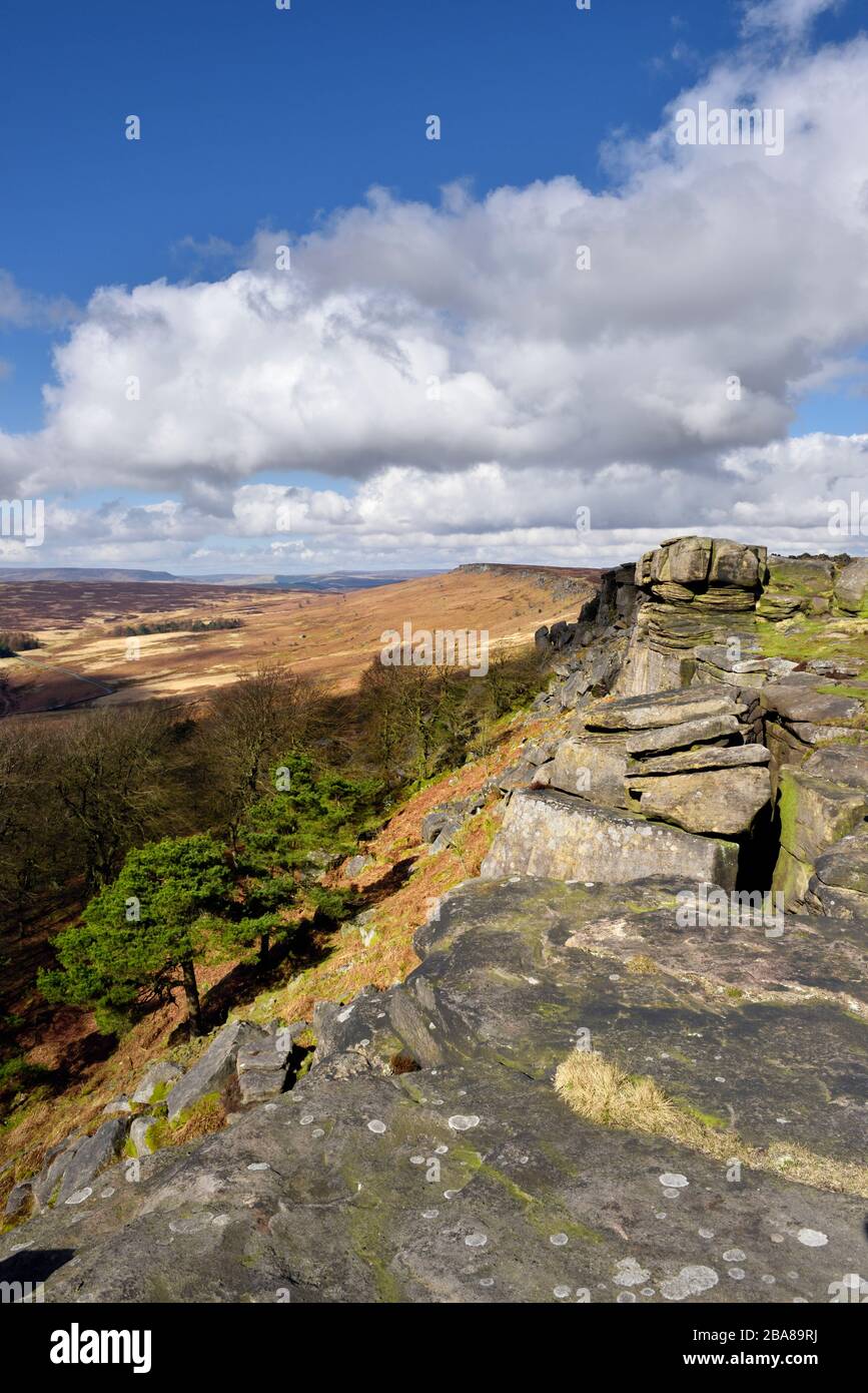 Stanage Edge, gritstone escarpment,Hathersage,Peak district national ...