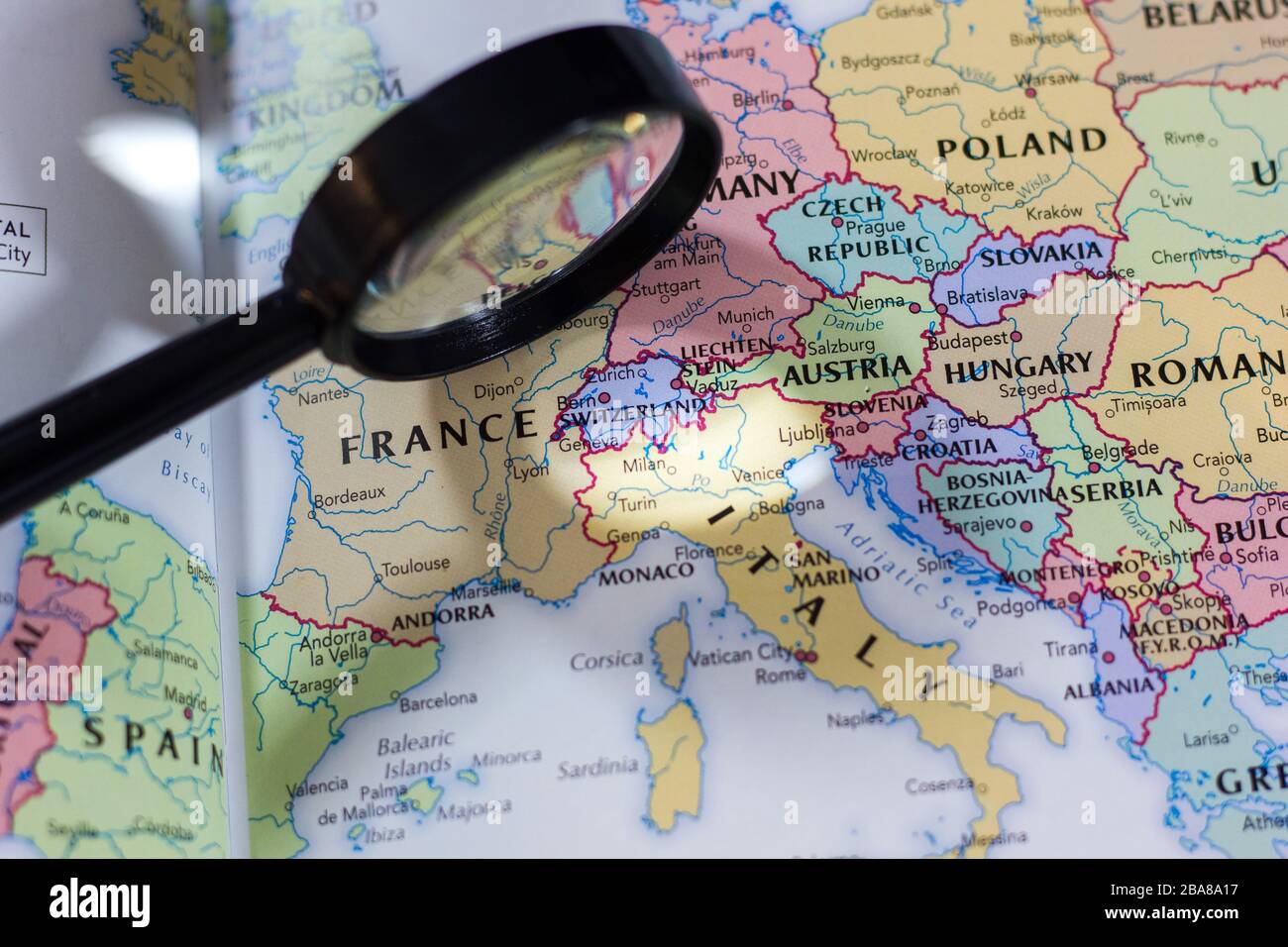 Switzerland on the map of the world or atlas Stock Photo - Alamy
