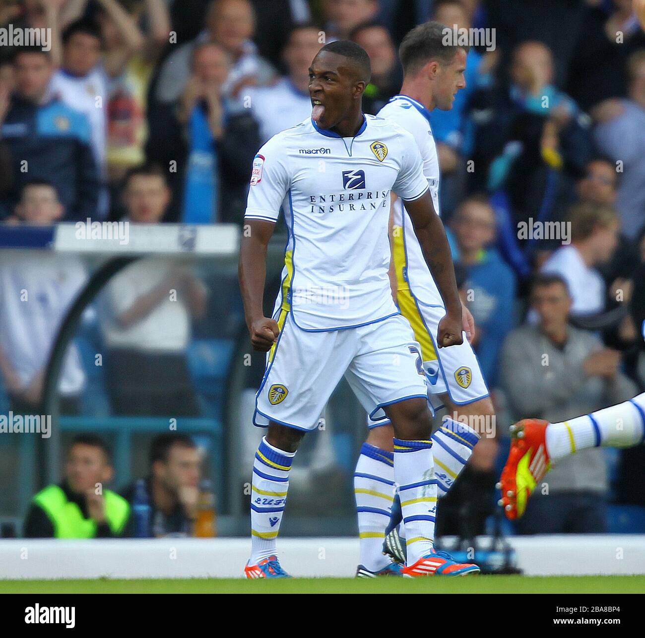 Leeds United's Dominic Poleon celebrates scoring his side's second goal ...