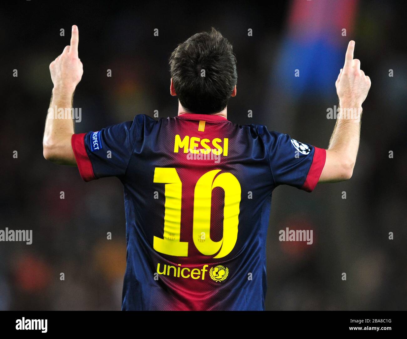 Barcelona's Lionel Messi celebrates his second goal Stock Photo - Alamy