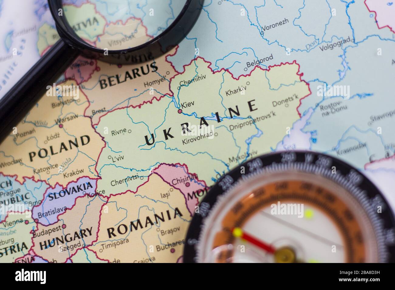 Ukraine on the map of the world or atlas Stock Photo - Alamy