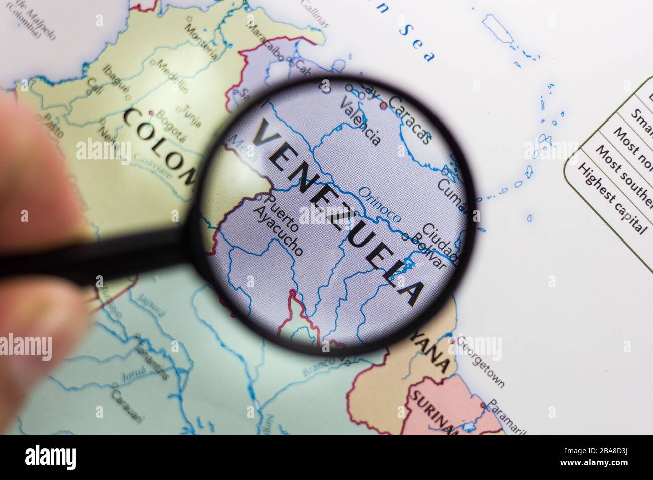 Venezuela on the map of the world or atlas Stock Photo - Alamy