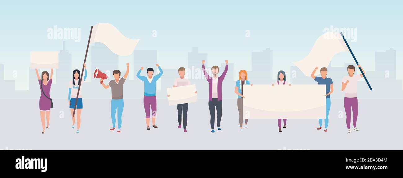 Street protest action flat illustration. Protestors, social movement ...