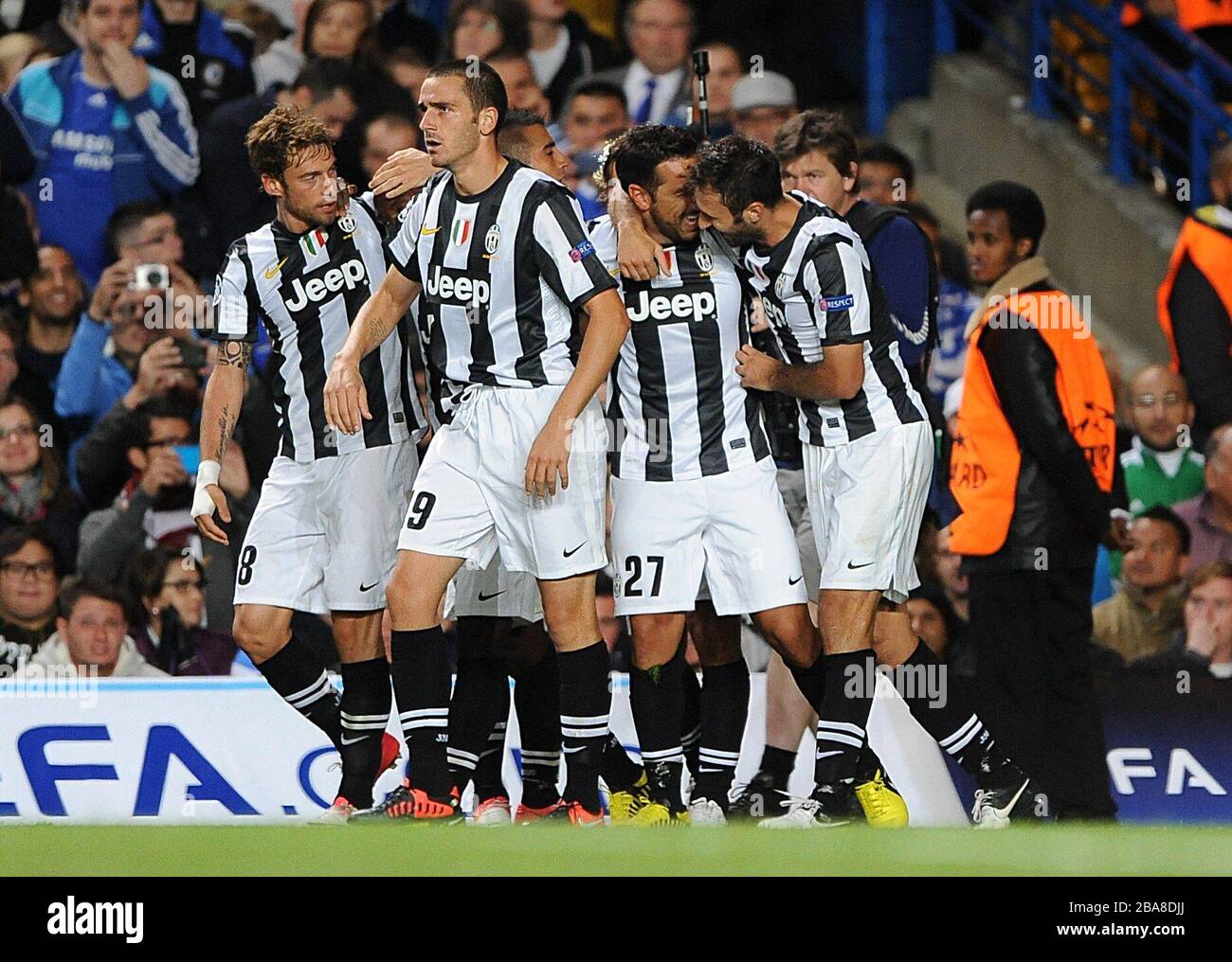 Juventus' Fabio Quagliarella (no.27) celebrates with his team-mates ...