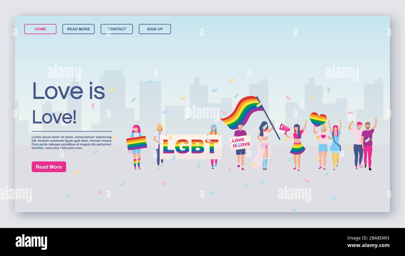 LGBT protest landing page vector template. Love is love website ...