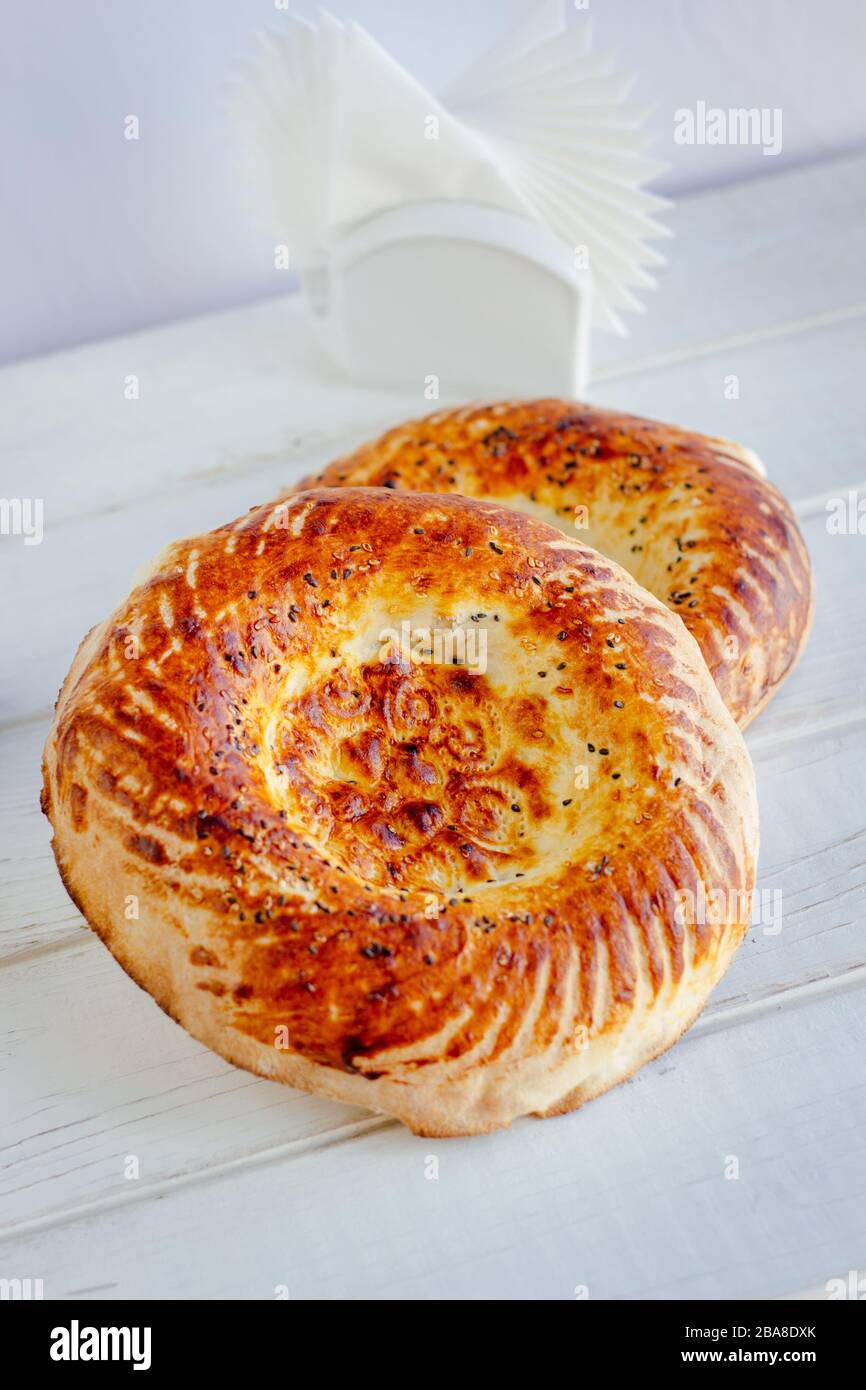 Asian bread - non or naan on white table ready to eat, great image for ...