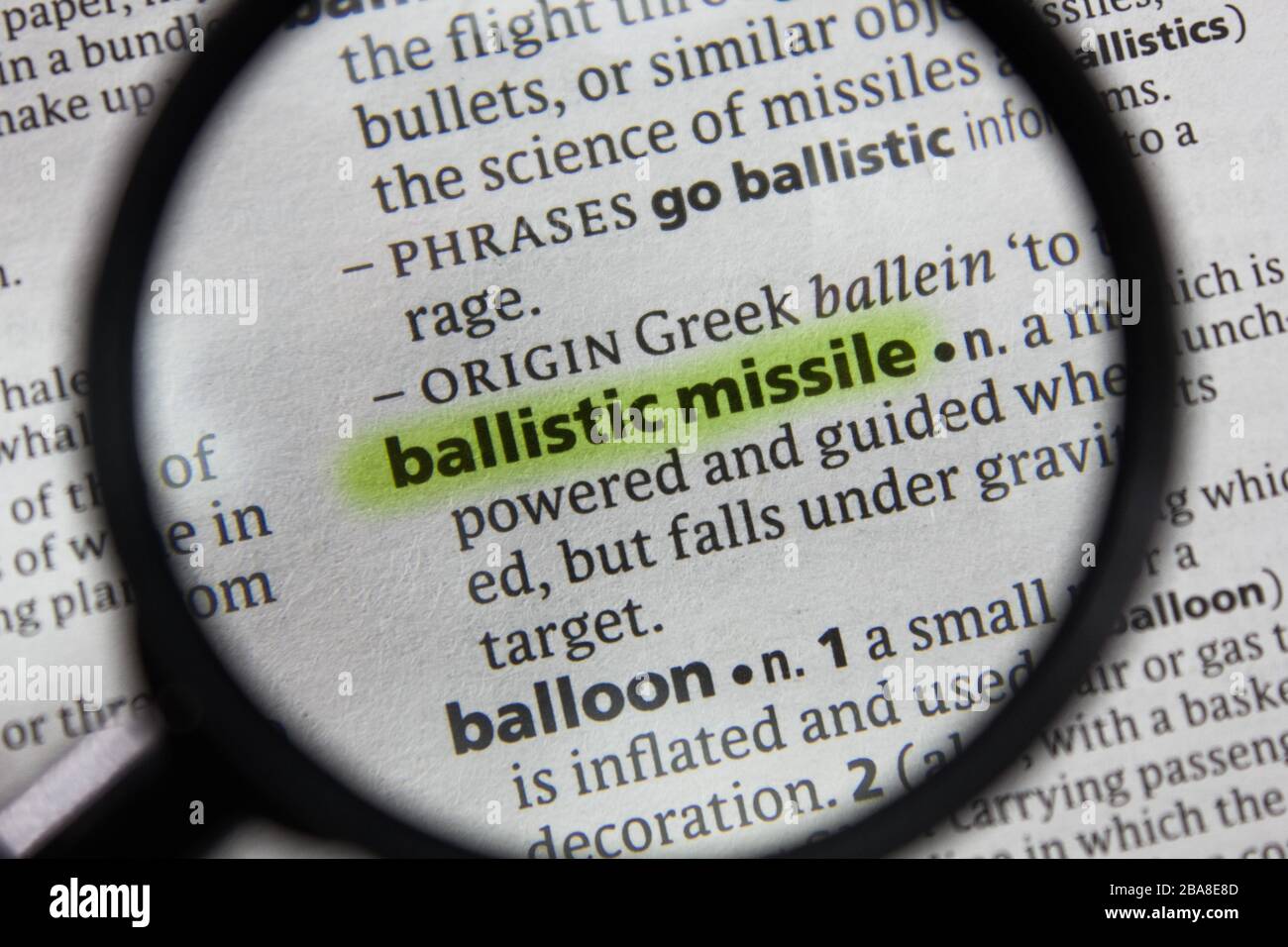 The word or phrase ballistic missile in a dictionary Stock Photo - Alamy