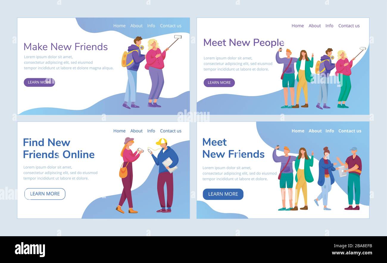 Teenager culture landing page vector template set. Social network ...