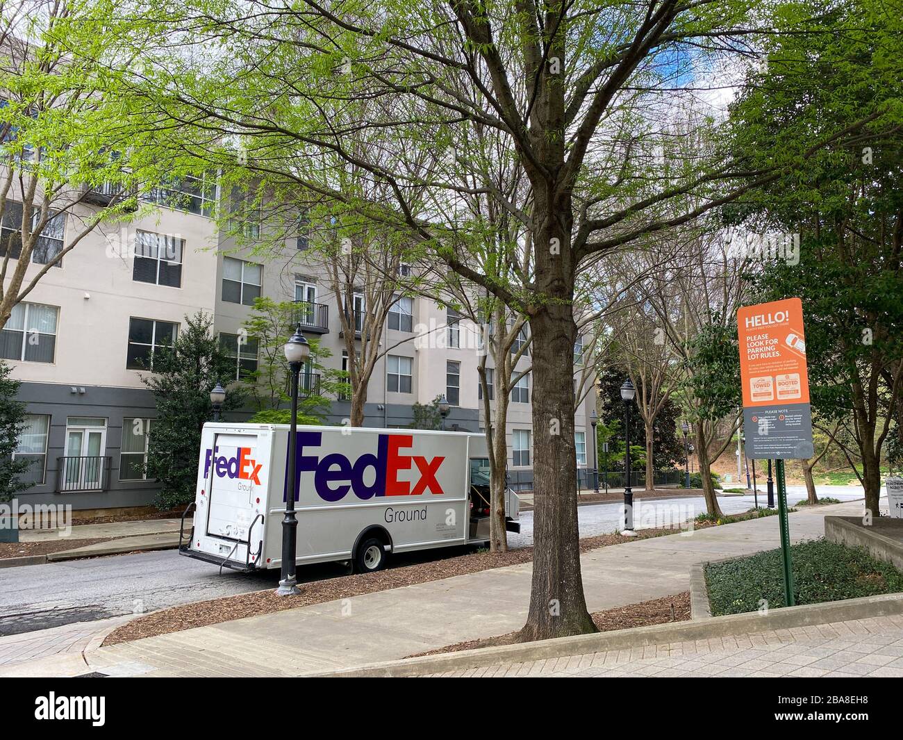 Atlanta, GA/USA-3/21/20: A Fedex truck delivering package to ...