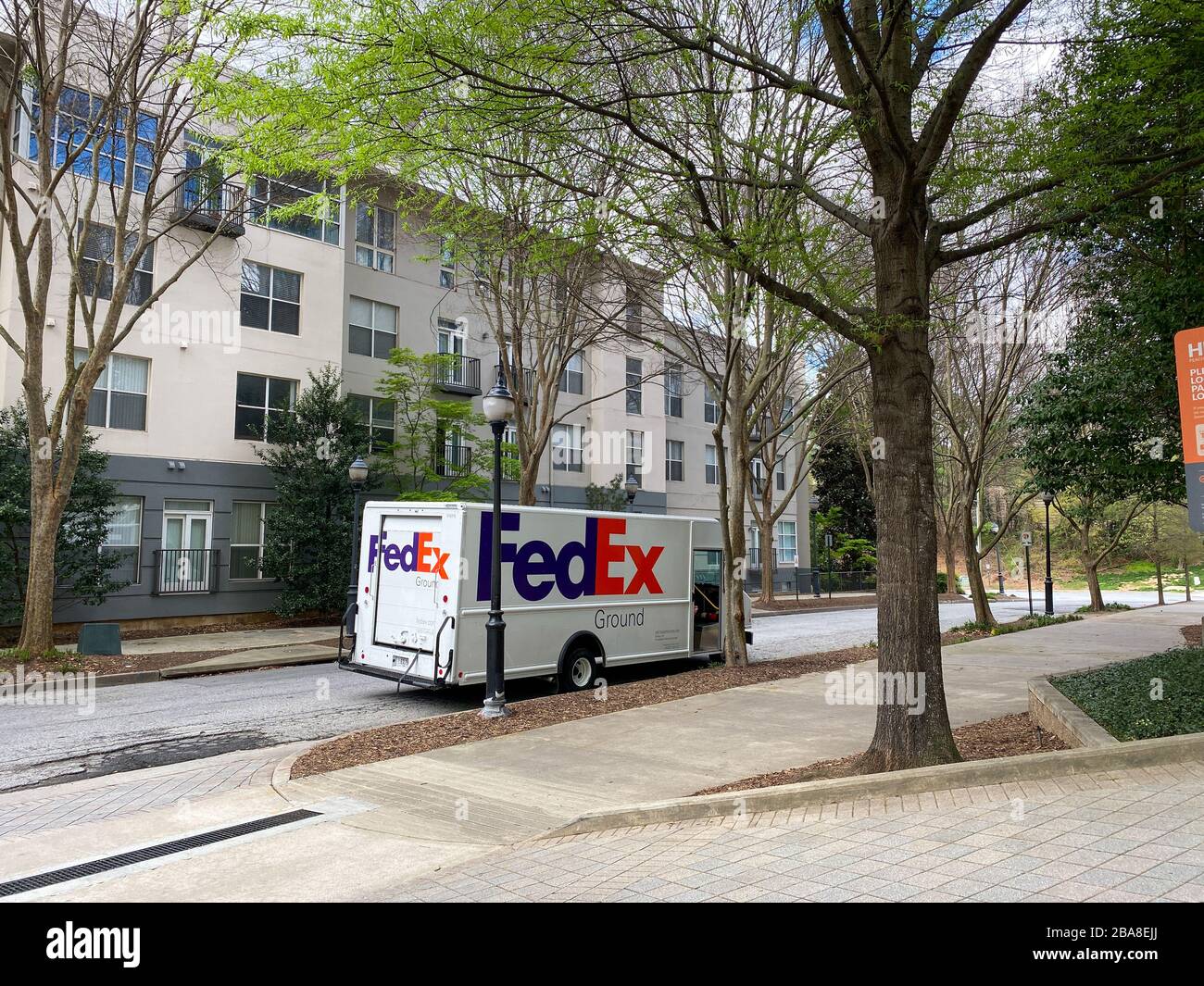 Atlanta, GA/USA-3/21/20: A Fedex truck delivering package to ...