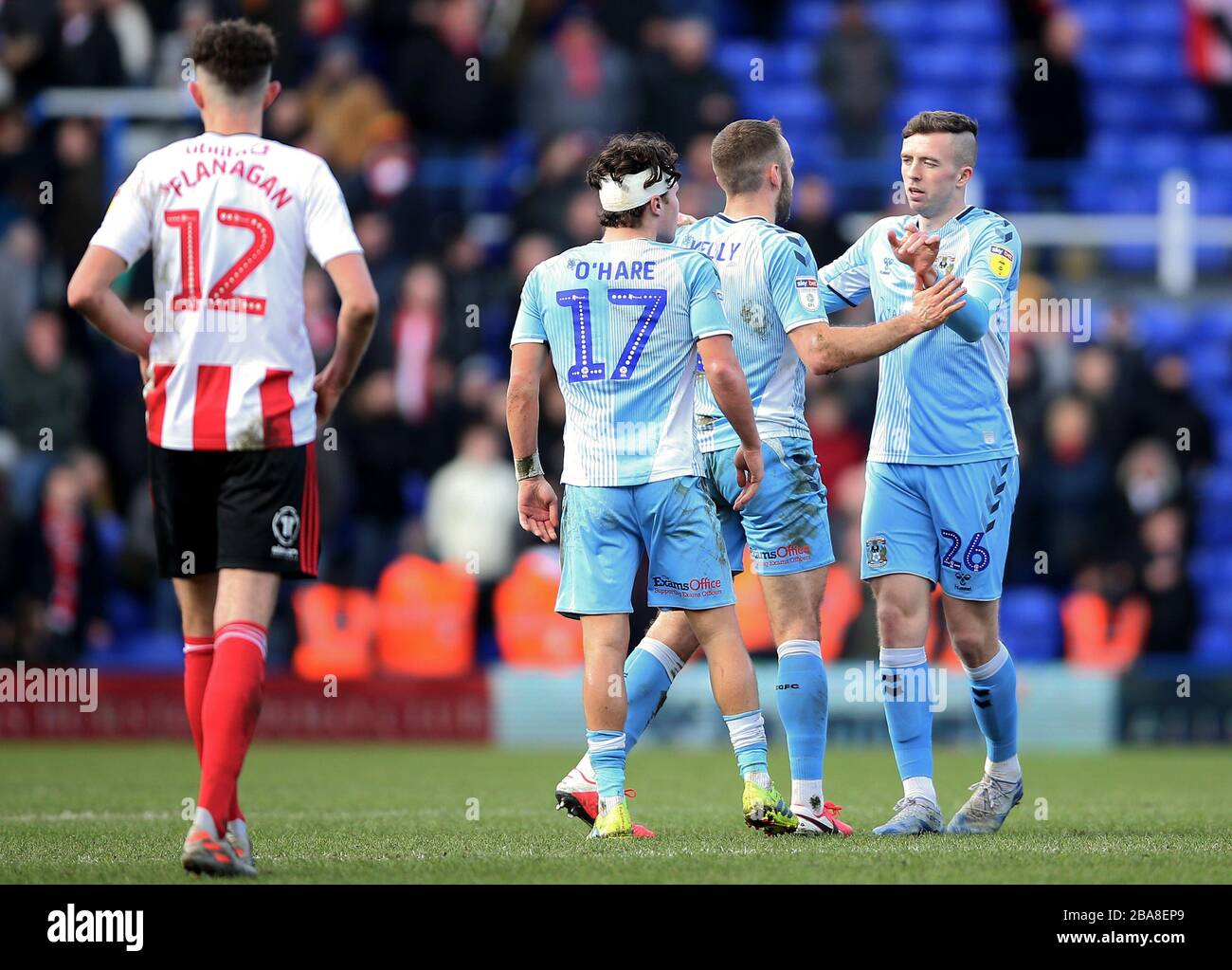 Coventry City's Callum O'Hare (left) Liam Kelly (centre) and Jordan ...