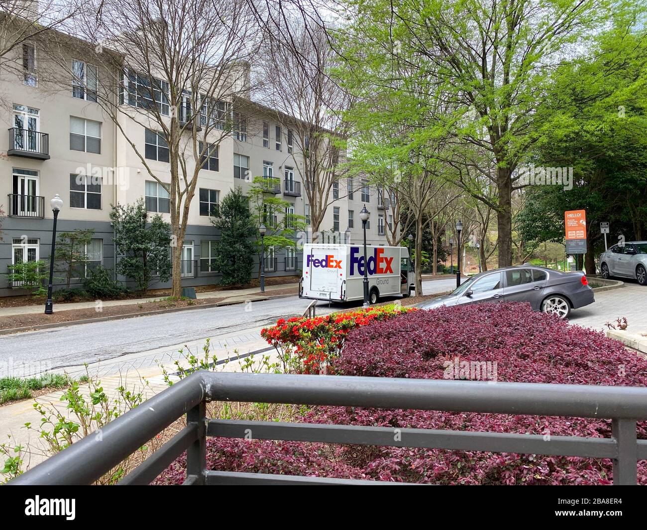Atlanta, GA/USA-3/21/20: A Fedex truck delivering package to ...