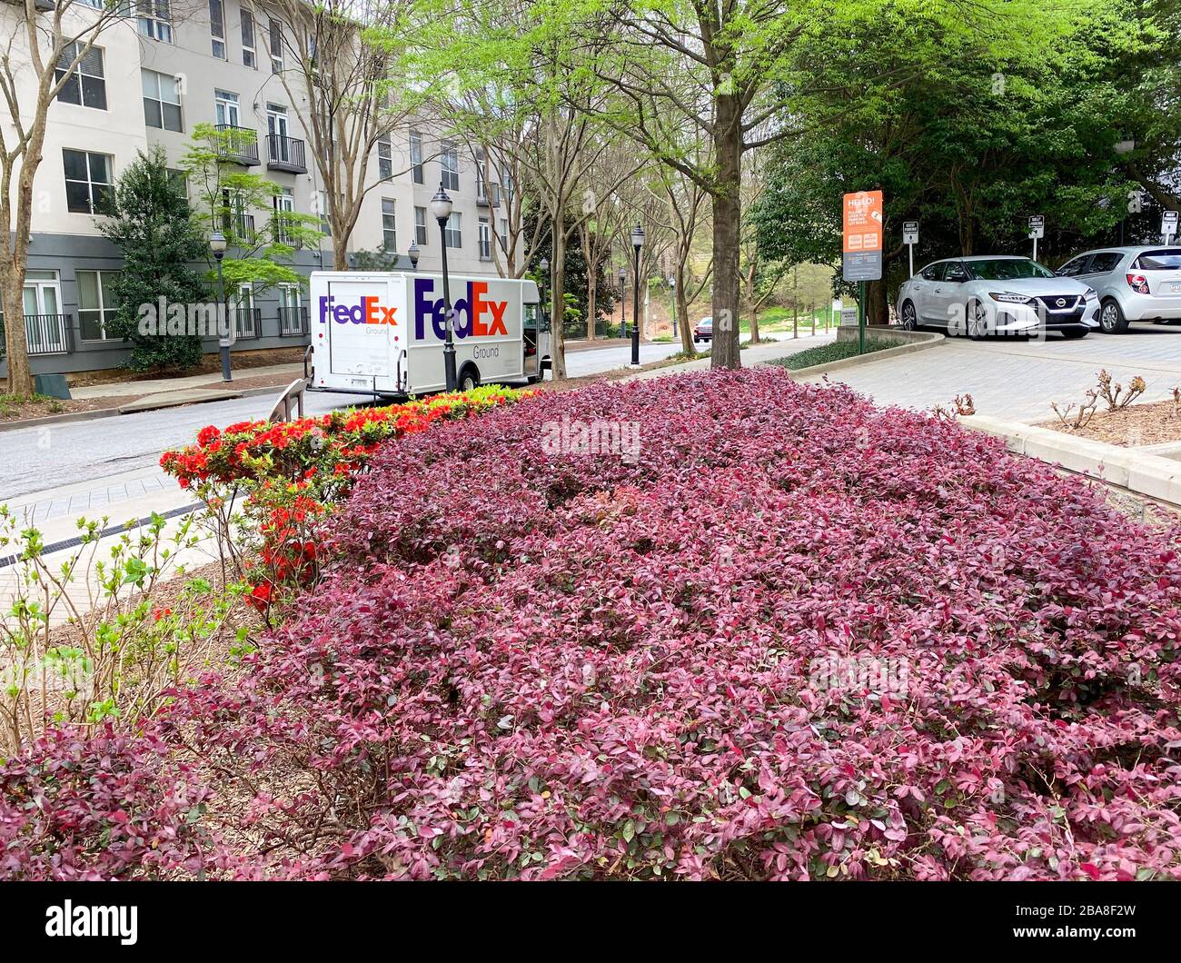 Atlanta, GA/USA-3/21/20: A Fedex truck delivering package to ...